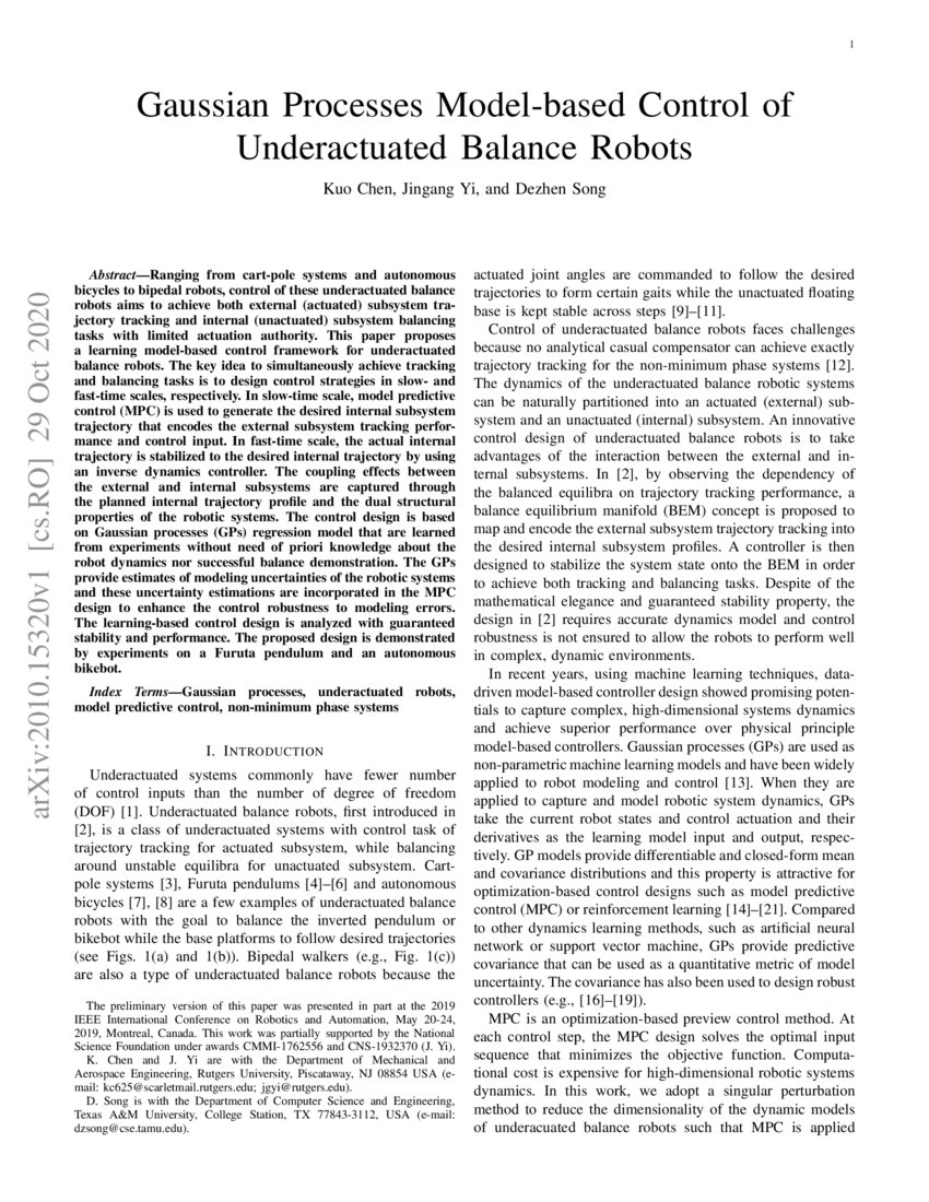 Gaussian Processes Model-based Control of Underactuated Balance Robots ... Gaussian Processes Model-based Control of Underactuated Balance Robots ...