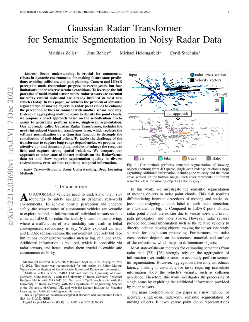 Gaussian Radar Transformer for Semantic Segmentation in Noisy Radar Data | DeepAI