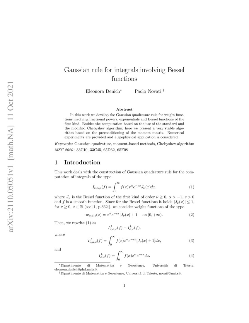 Gaussian Rule For Integrals Involving Bessel Functions Deepai