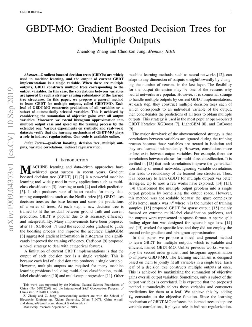GBDT-MO: Gradient Boosted Decision Trees for Multiple Outputs | DeepAI