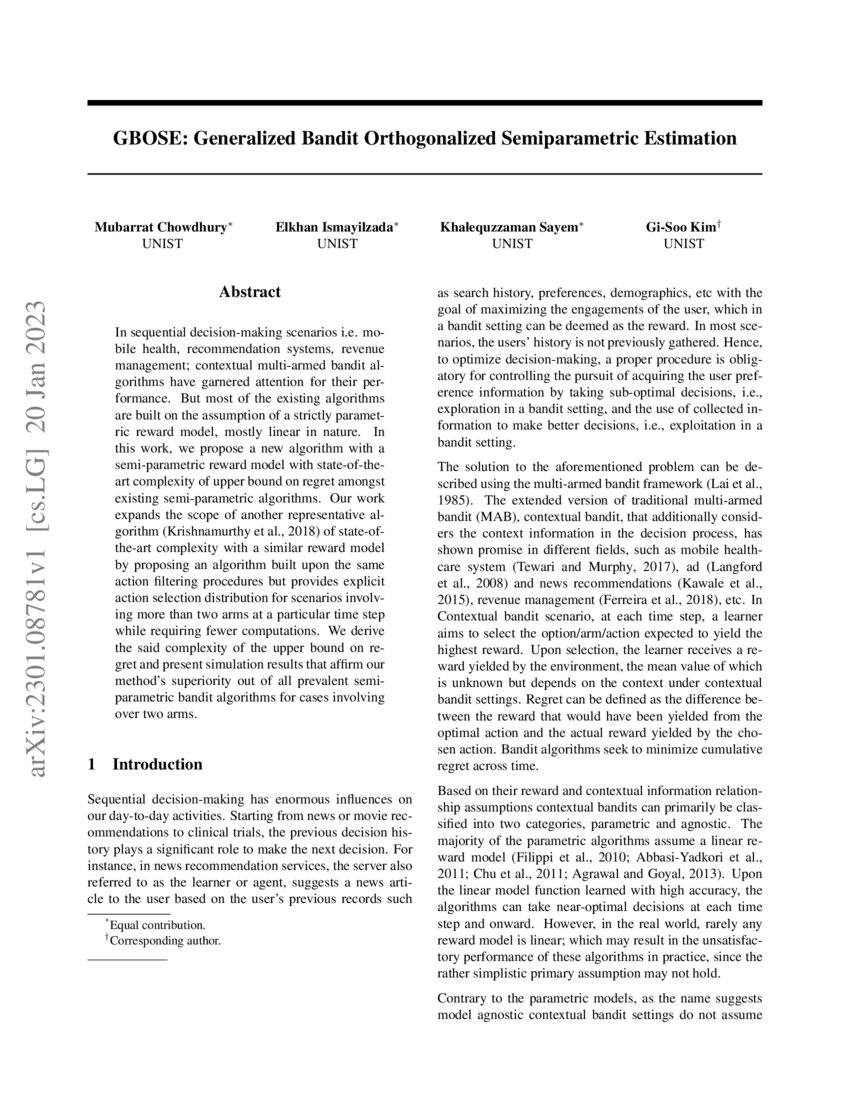 Gbose Generalized Bandit Orthogonalized Semiparametric Estimation Deepai