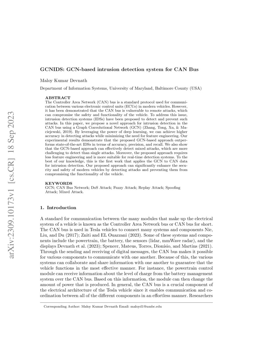 GCNIDS: GCN-based intrusion detection system for CAN Bus | DeepAI