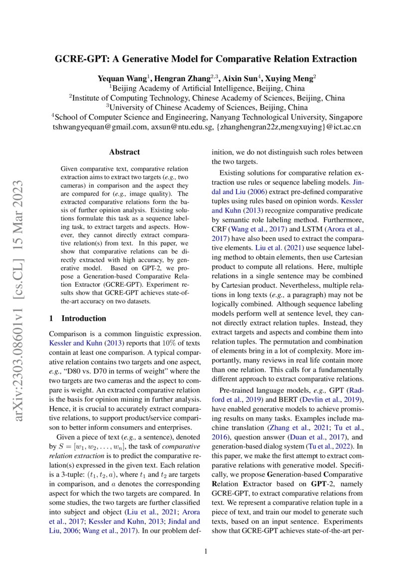 Gcre Gpt A Generative Model For Comparative Relation Extraction Deepai