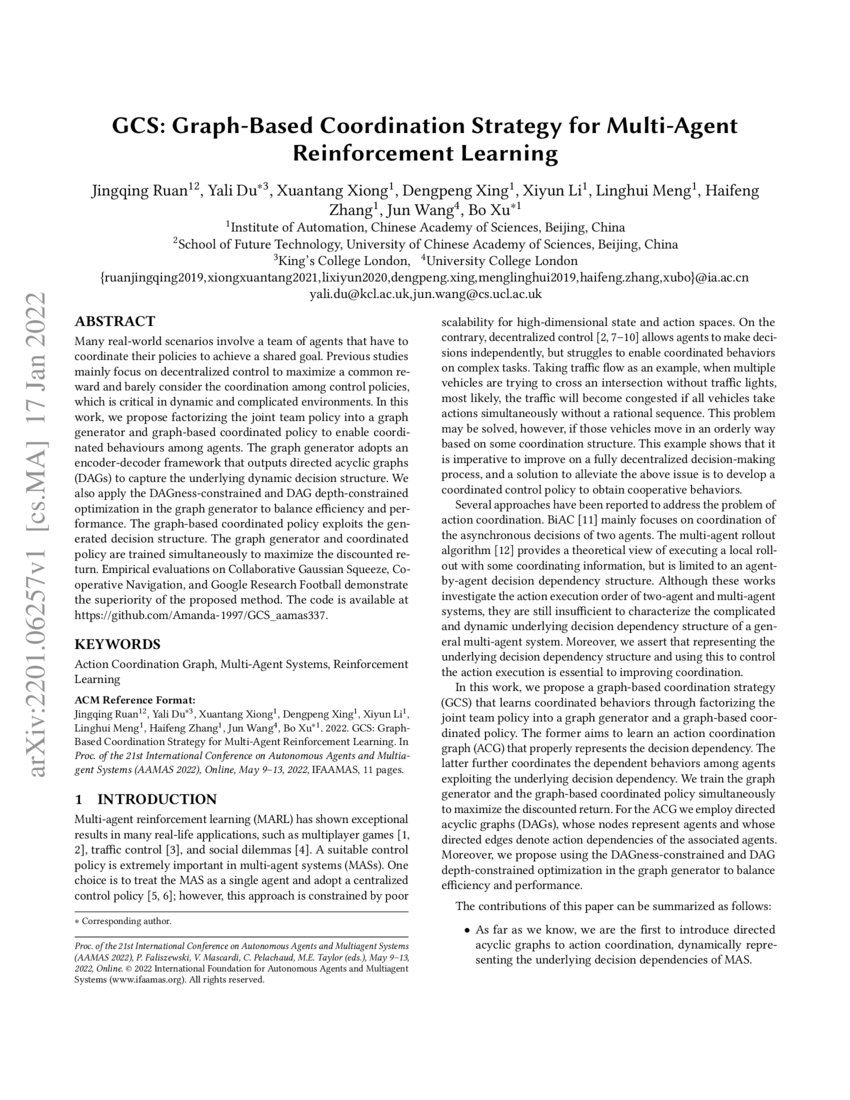 GCS: Graph-based Coordination Strategy for Multi-Agent Reinforcement Learning | DeepAI