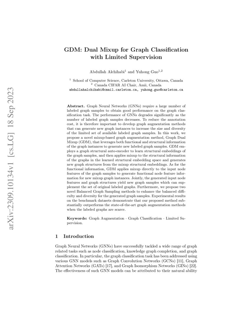 GDM: Dual Mixup for Graph Classification with Limited Supervision | DeepAI