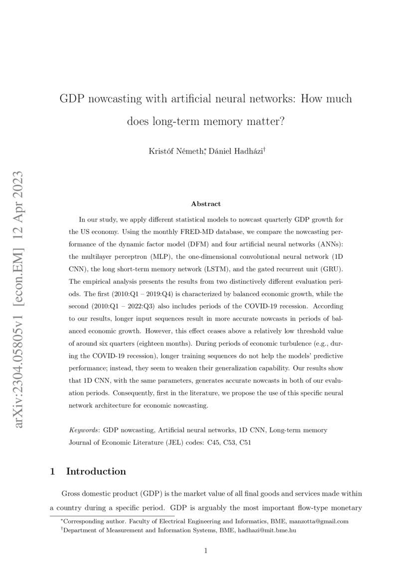 GDP nowcasting with artificial neural networks: How much does long-term ... GDP nowcasting with artificial neural networks: How much does long-term ...