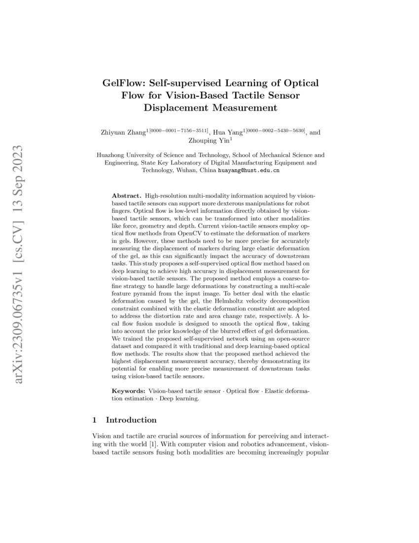 Gelflow Self Supervised Learning Of Optical Flow For Vision Based Tactile Sensor Displacement