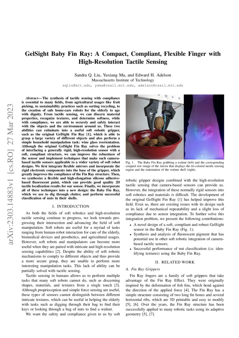 GelSight Baby Fin Ray: A Compact, Compliant, Flexible Finger with High ...