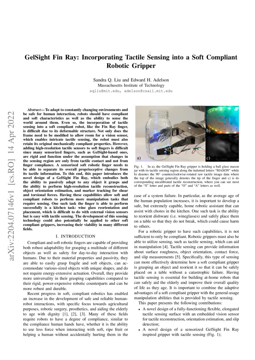 GelSight Fin Ray: Incorporating Tactile Sensing into a Soft Compliant ...