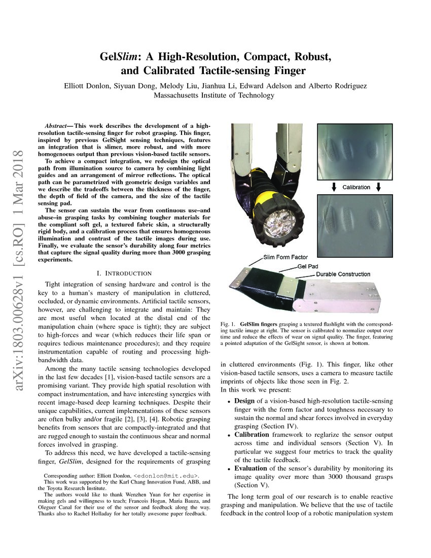 Gelslim A High Resolution Compact Robust And Calibrated Tactile Sensing Finger Deepai