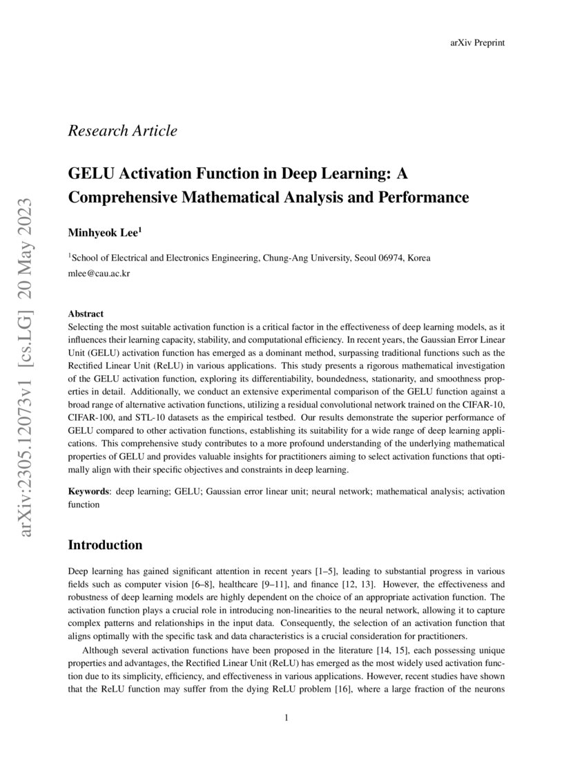 GELU Activation Function in Deep Learning: A Comprehensive Mathematical Analysis and Performance ...