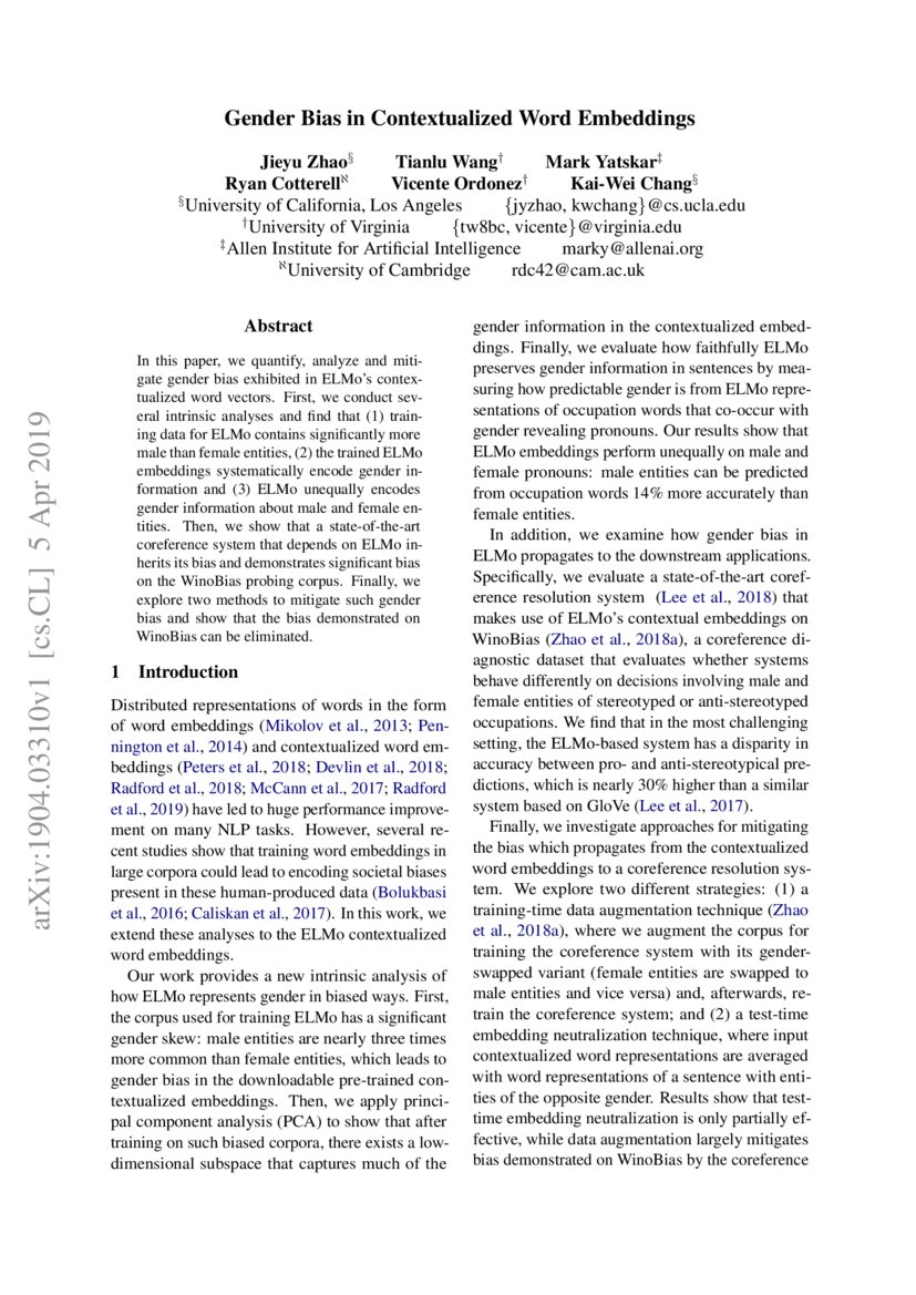 Gender Bias In Contextualized Word Embeddings Deepai