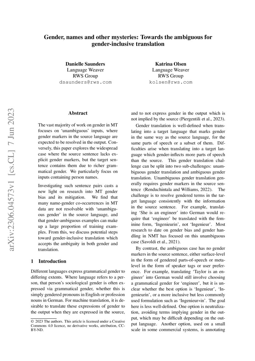 Gender, names and other mysteries: Towards the ambiguous for gender ...