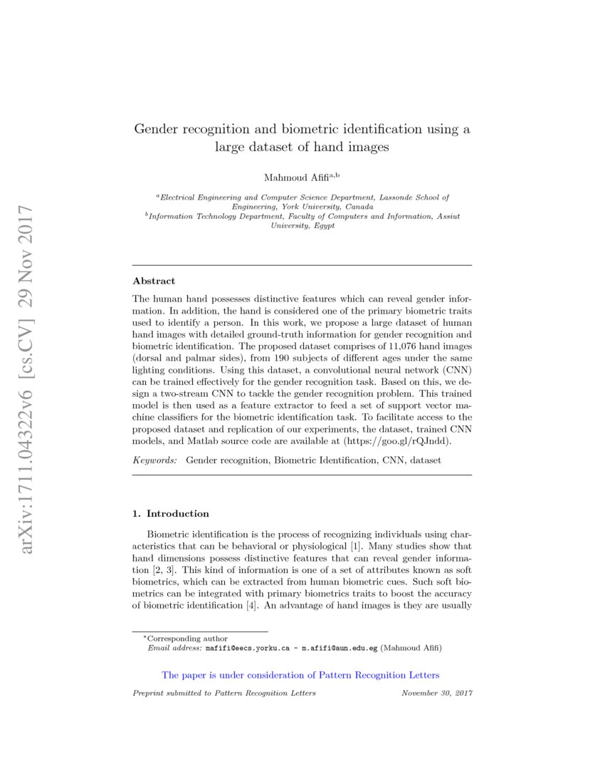 Gender recognition and biometric identification using a large dataset ...
