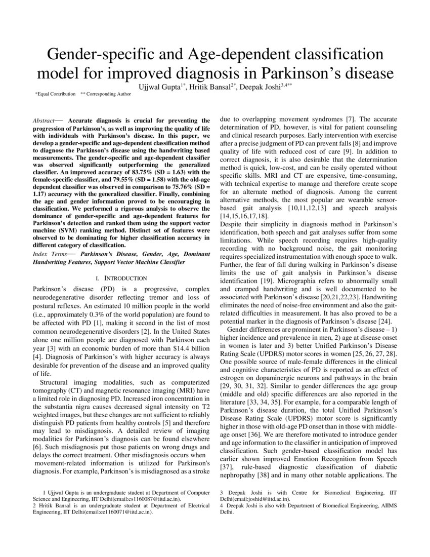 Gender specific and Age dependent classification model for improved ...