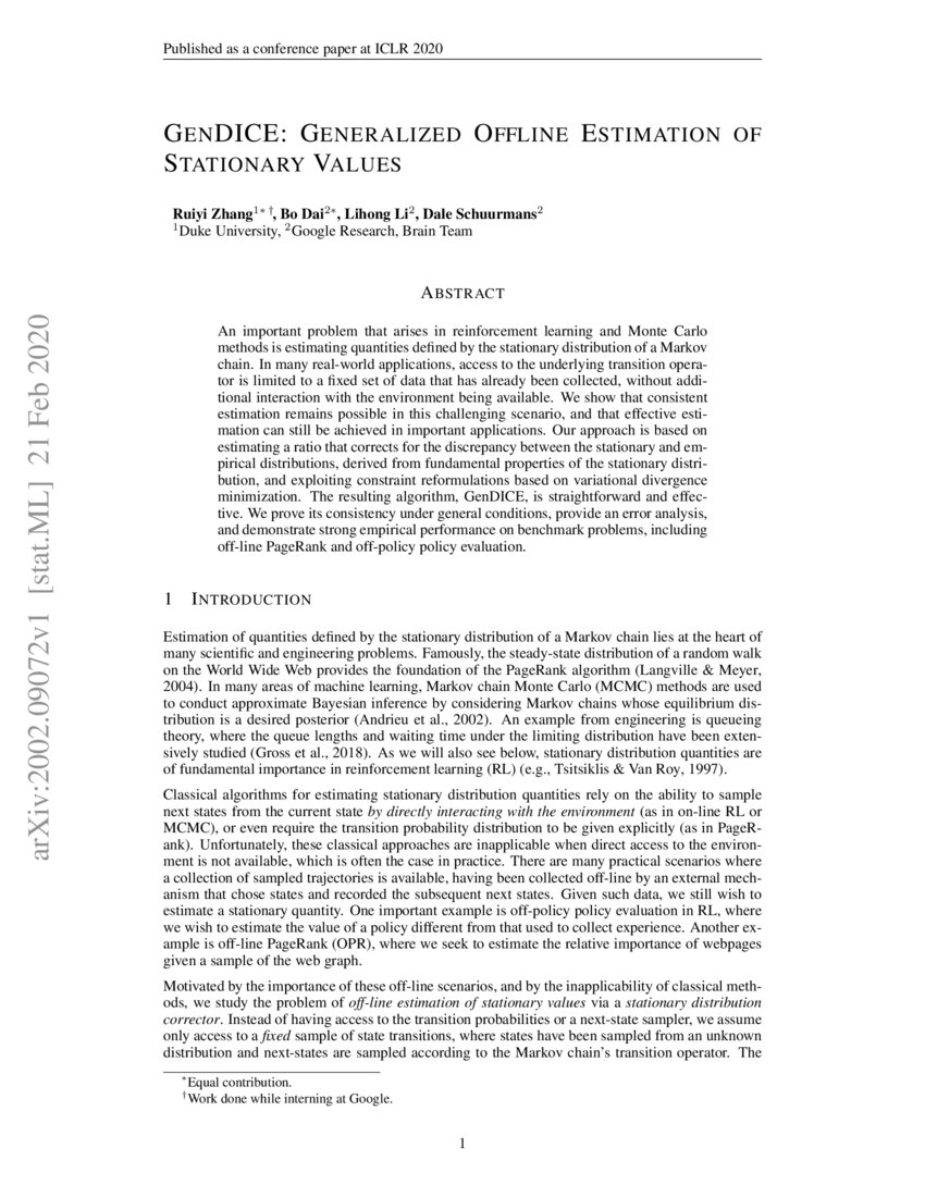 Gendice Generalized Offline Estimation Of Stationary Values Deepai