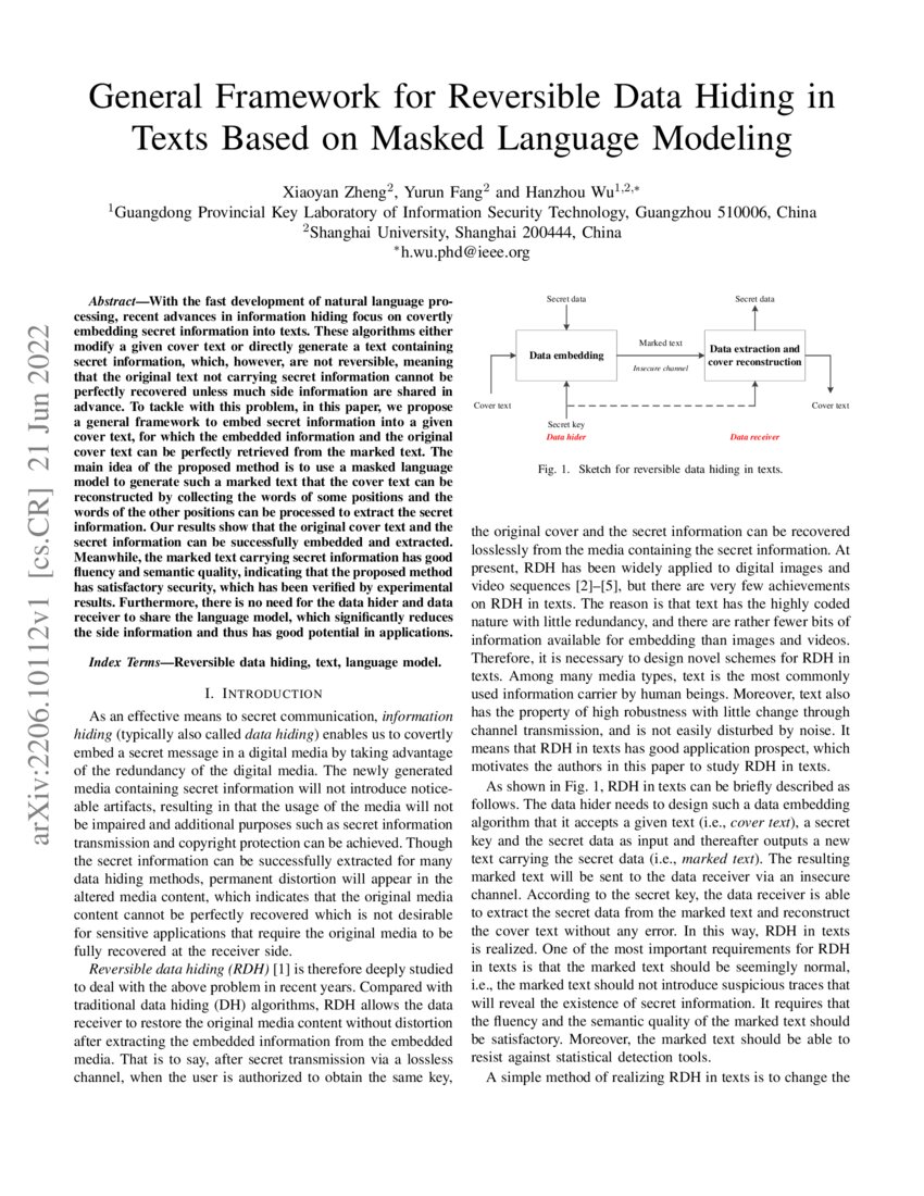 General Framework For Reversible Data Hiding In Texts Based On Masked