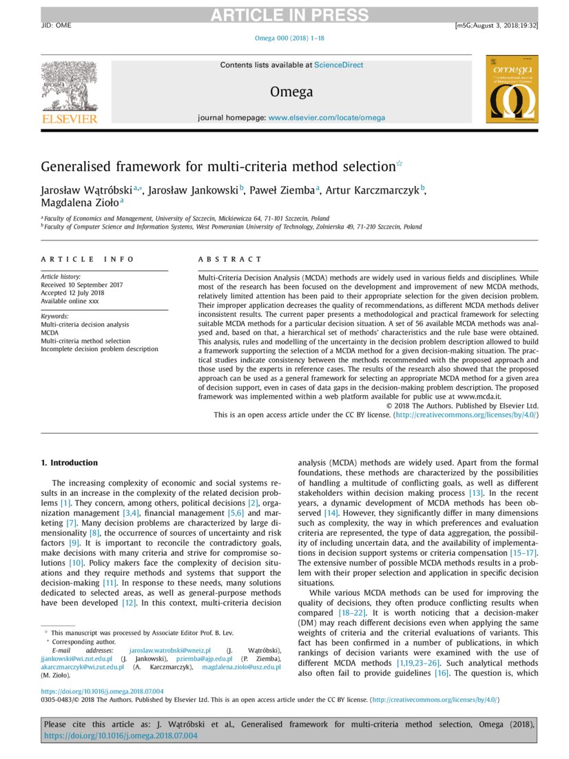 Generalised Framework For Multi Criteria Method Selection Deepai