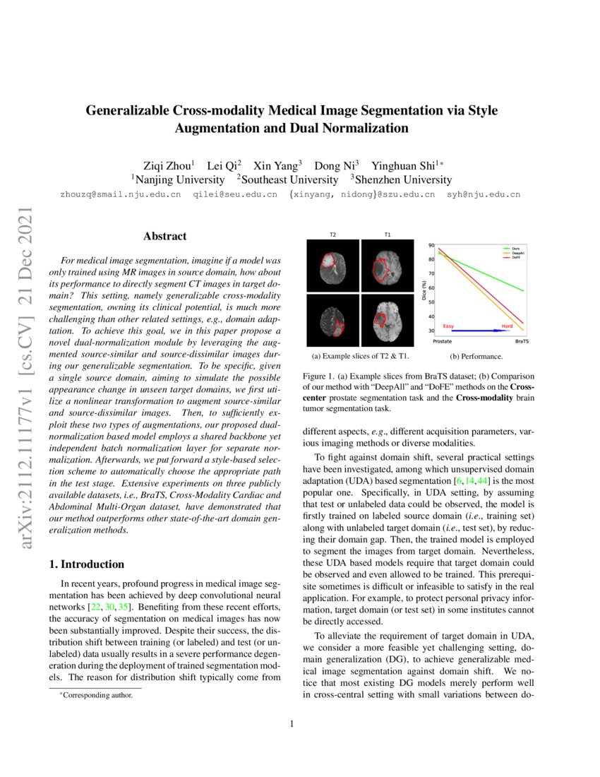 Generalizable Cross Modality Medical Image Segmentation Via Style Augmentation And Dual