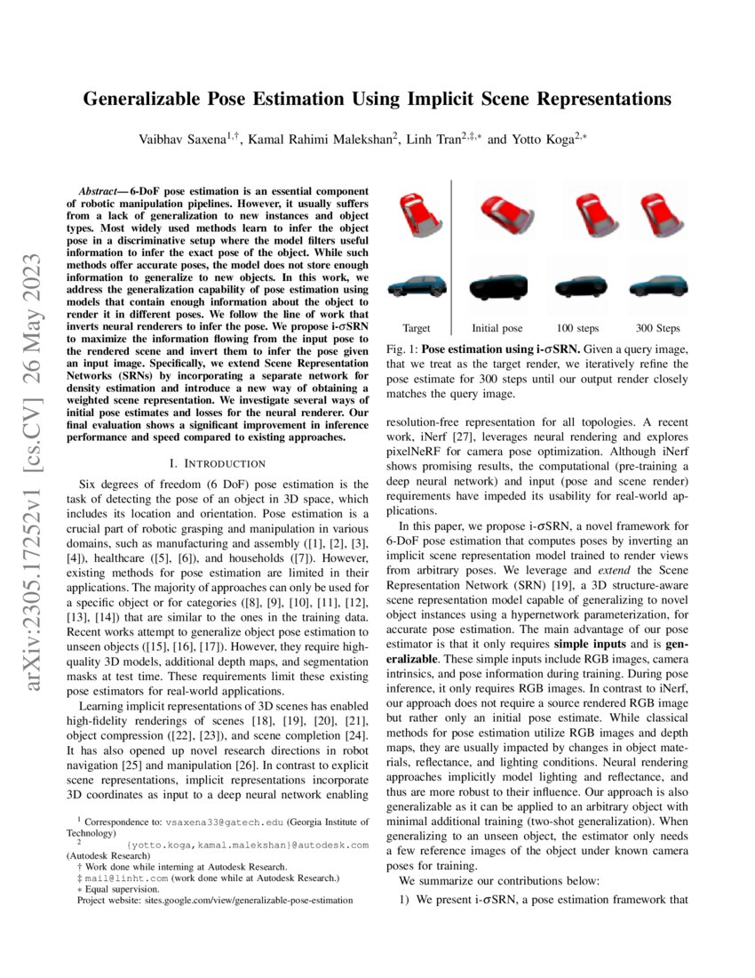 Generalizable Pose Estimation Using Implicit Scene Representations Deepai