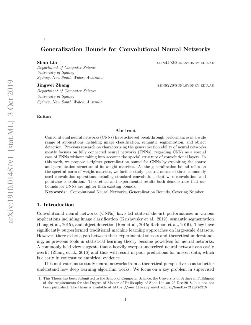 Generalization Bounds for Convolutional Neural Networks | DeepAI