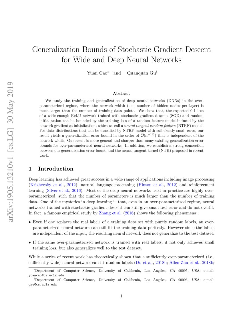 Generalization Bounds Of Stochastic Gradient Descent For Wide And Deep Neural Networks Deepai
