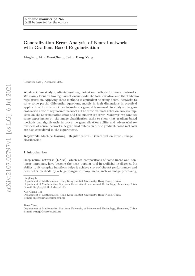 Generalization Error Analysis Of Neural Networks With Gradient Based Regularization Deepai