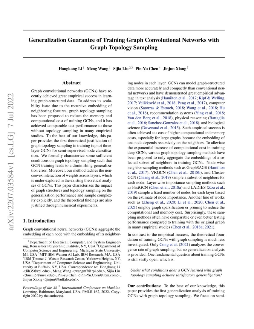 Generalization Guarantee of Training Graph Convolutional Networks with Graph Topology Sampling ...