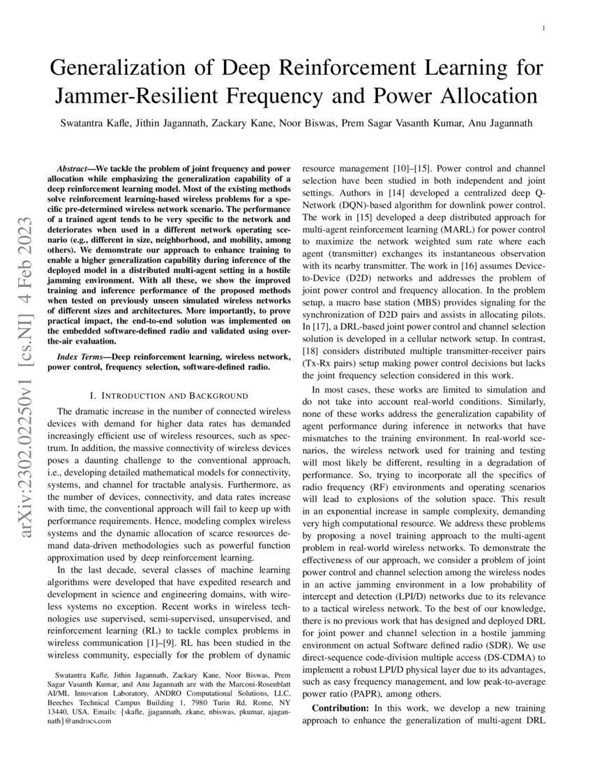 Generalization Of Deep Reinforcement Learning For Jammer Resilient