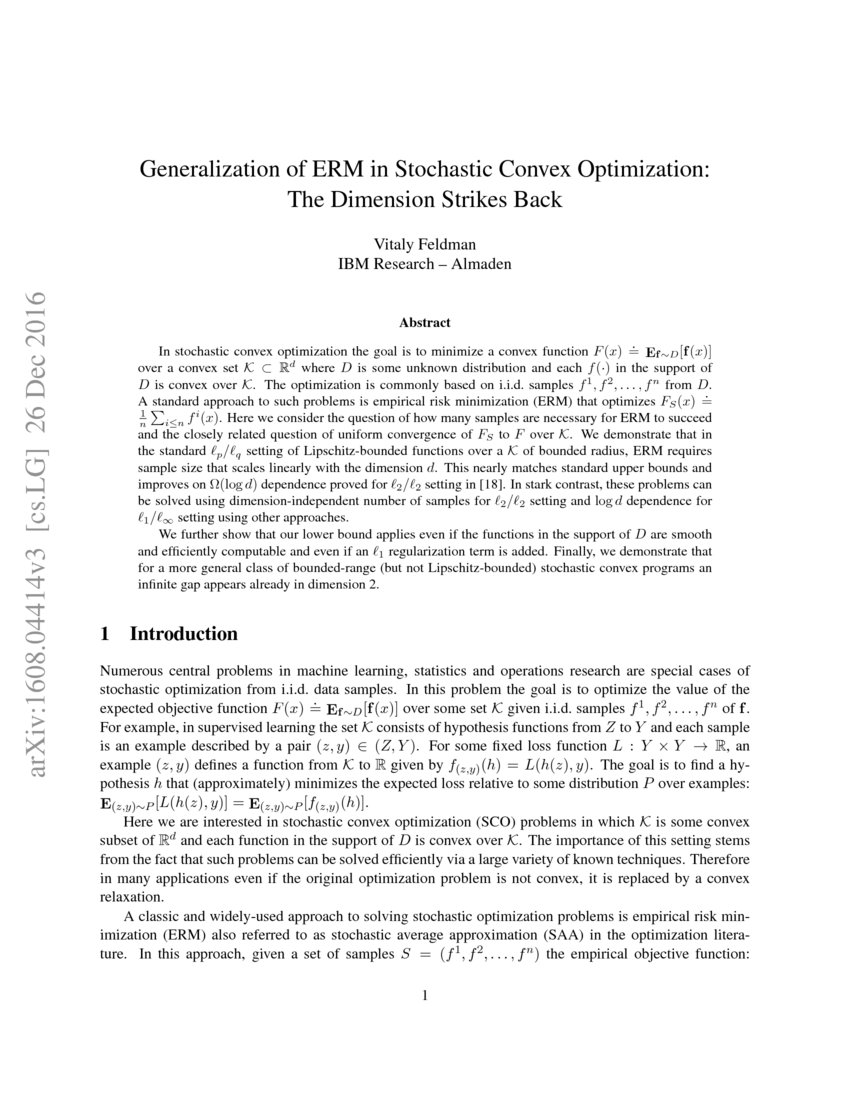 Generalization Of Erm In Stochastic Convex Optimization The Dimension