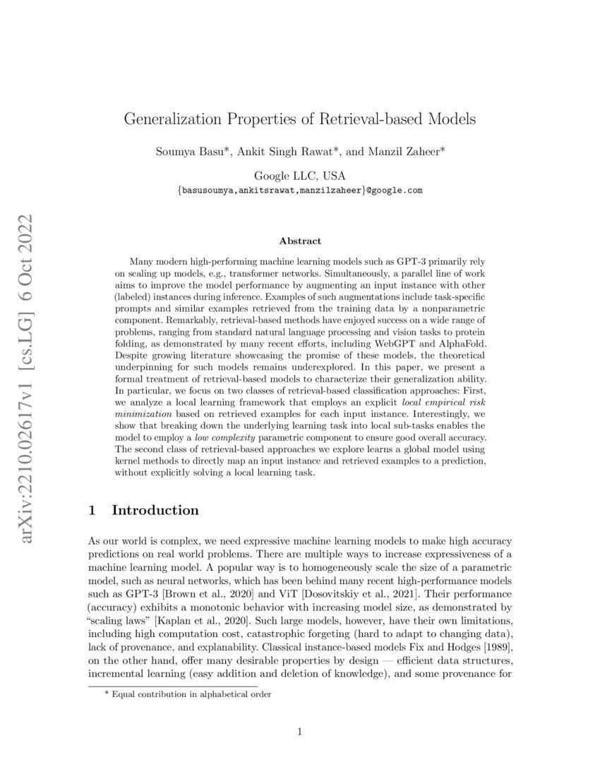 Generalization Properties of Retrieval-based Models | DeepAI