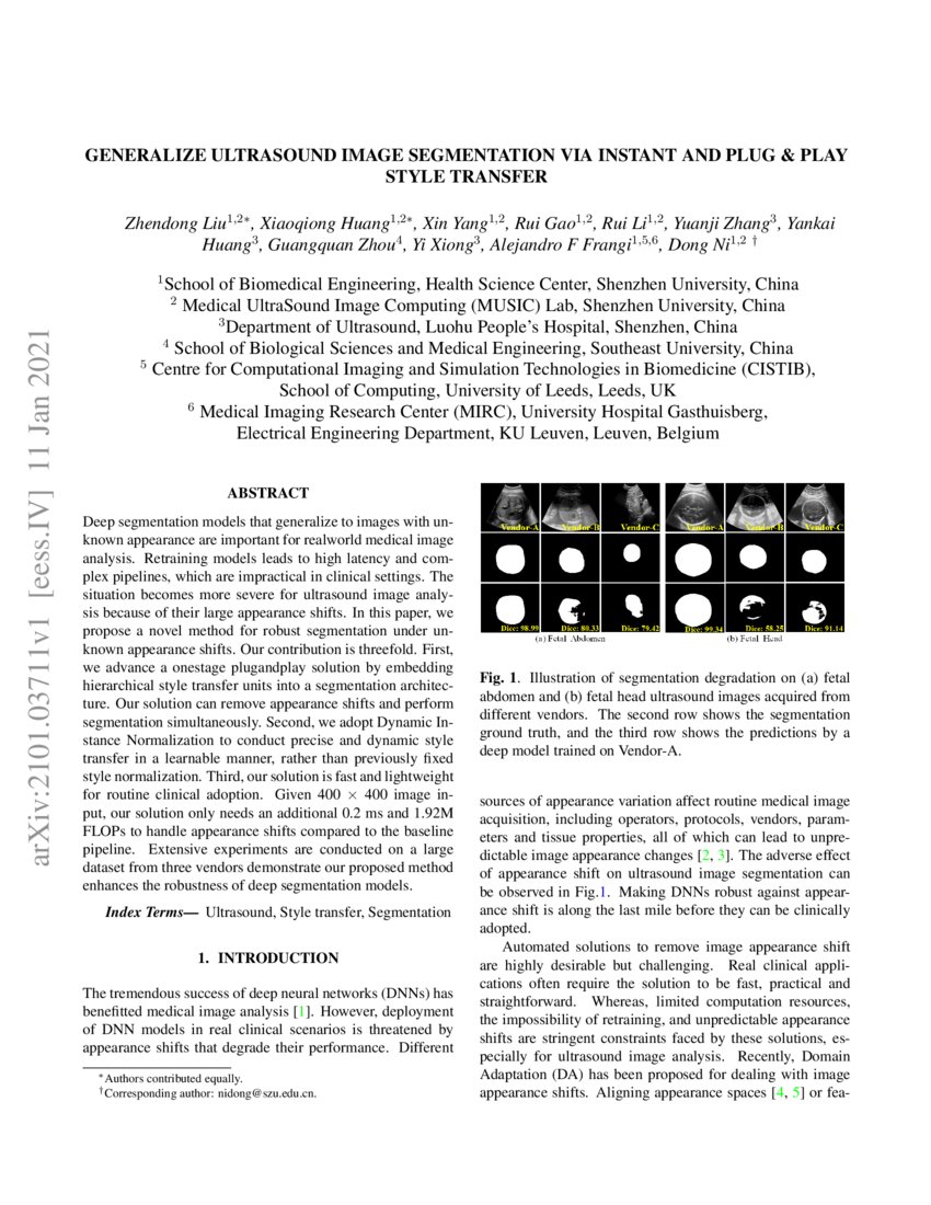 Generalize Ultrasound Image Segmentation via Instant and Plug Play Style Transfer | DeepAI
