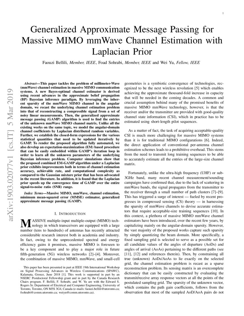 Generalized Approximate Message Passing for Massive MIMO mmWave Channel Estimation with ...