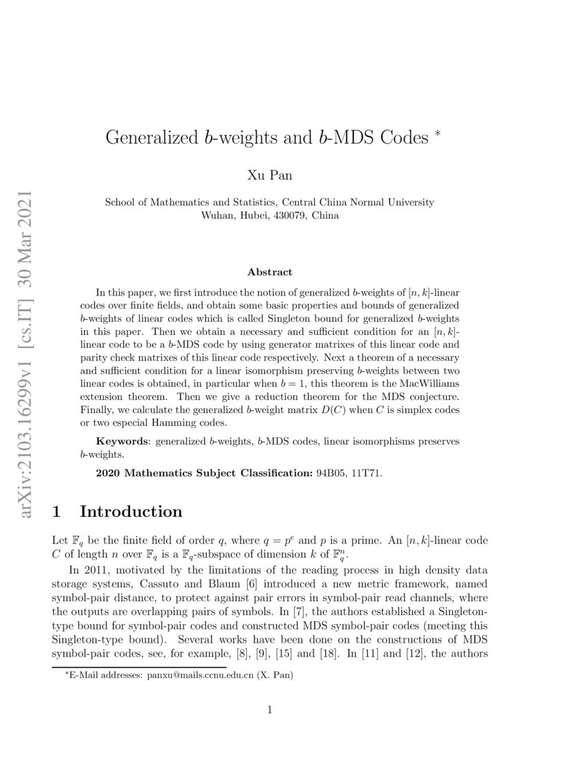 Generalized b-weights and b-MDS Codes | DeepAI