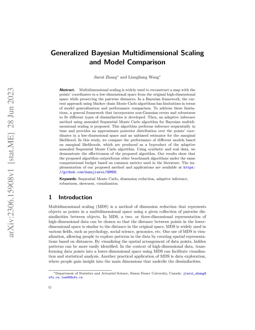 Generalized Bayesian Multidimensional Scaling And Model Comparison Deepai