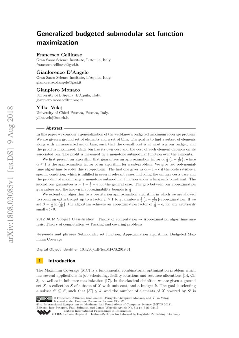 Generalized Budgeted Submodular Set Function Maximization Deepai 