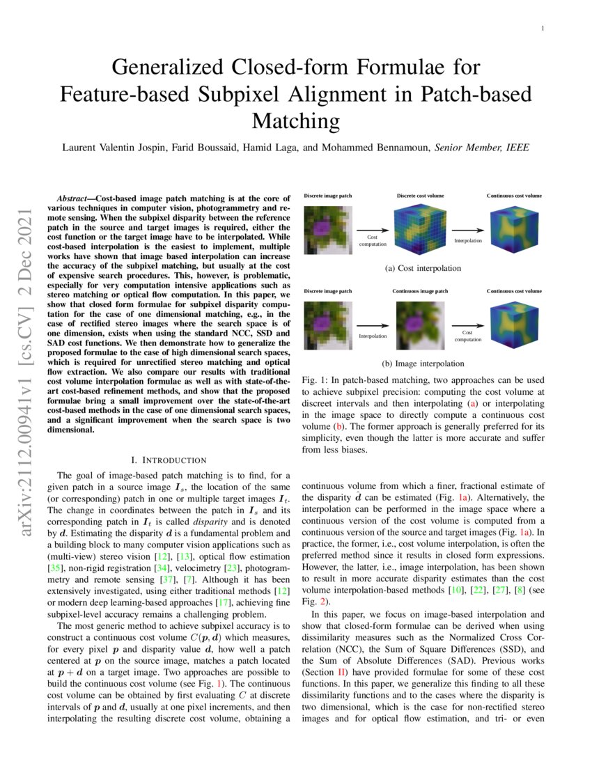 Generalized Closed form Formulae For Feature based Subpixel Alignment