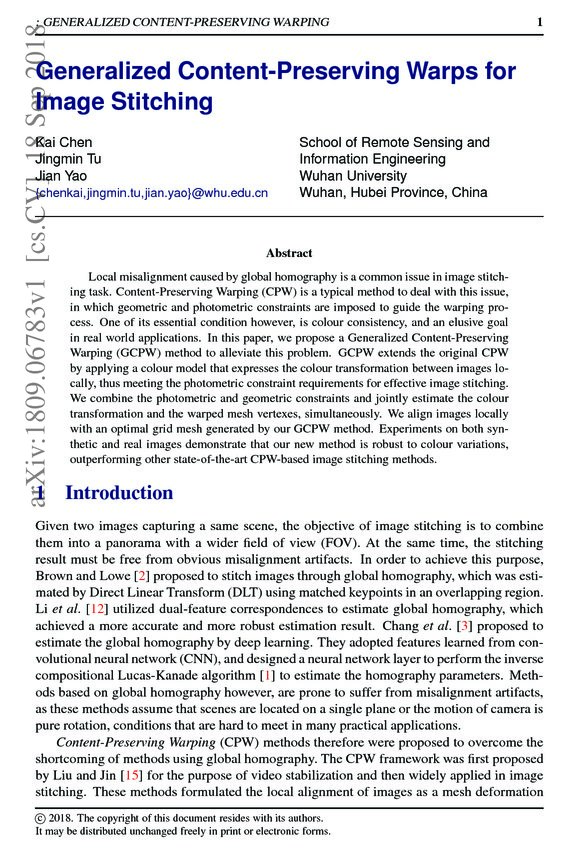 Generalized Content-Preserving Warps for Image Stitching | DeepAI