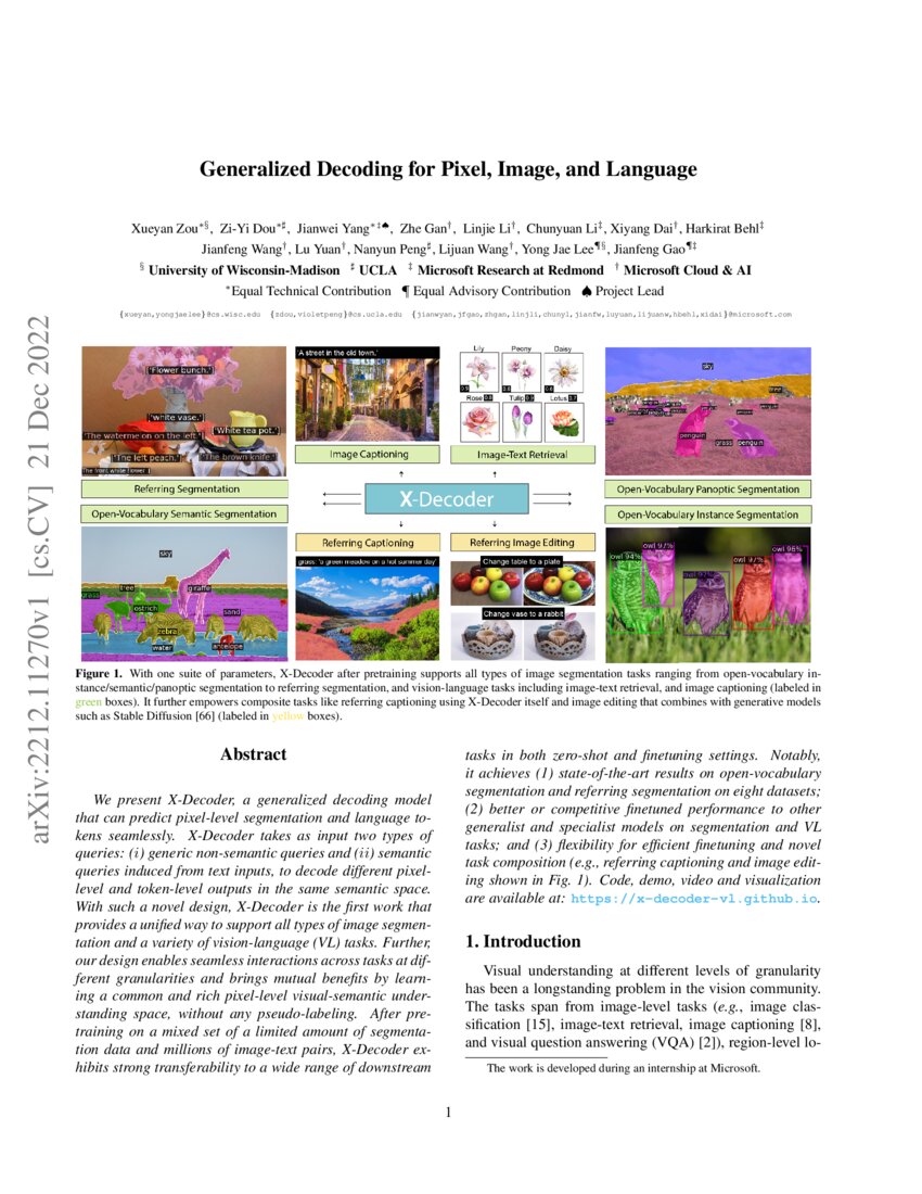 Generalized Decoding for Pixel, Image, and Language | DeepAI