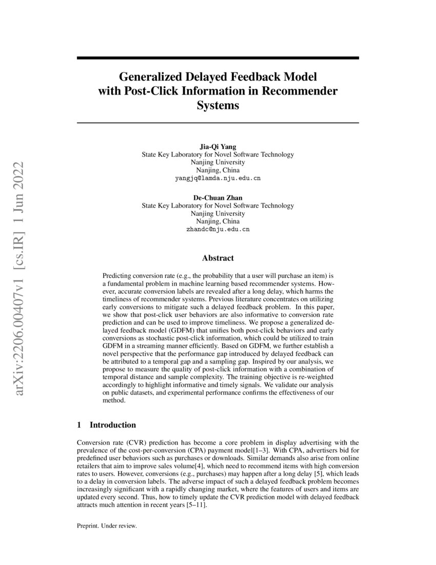 Generalized Delayed Feedback Model with Post-Click Information in ...