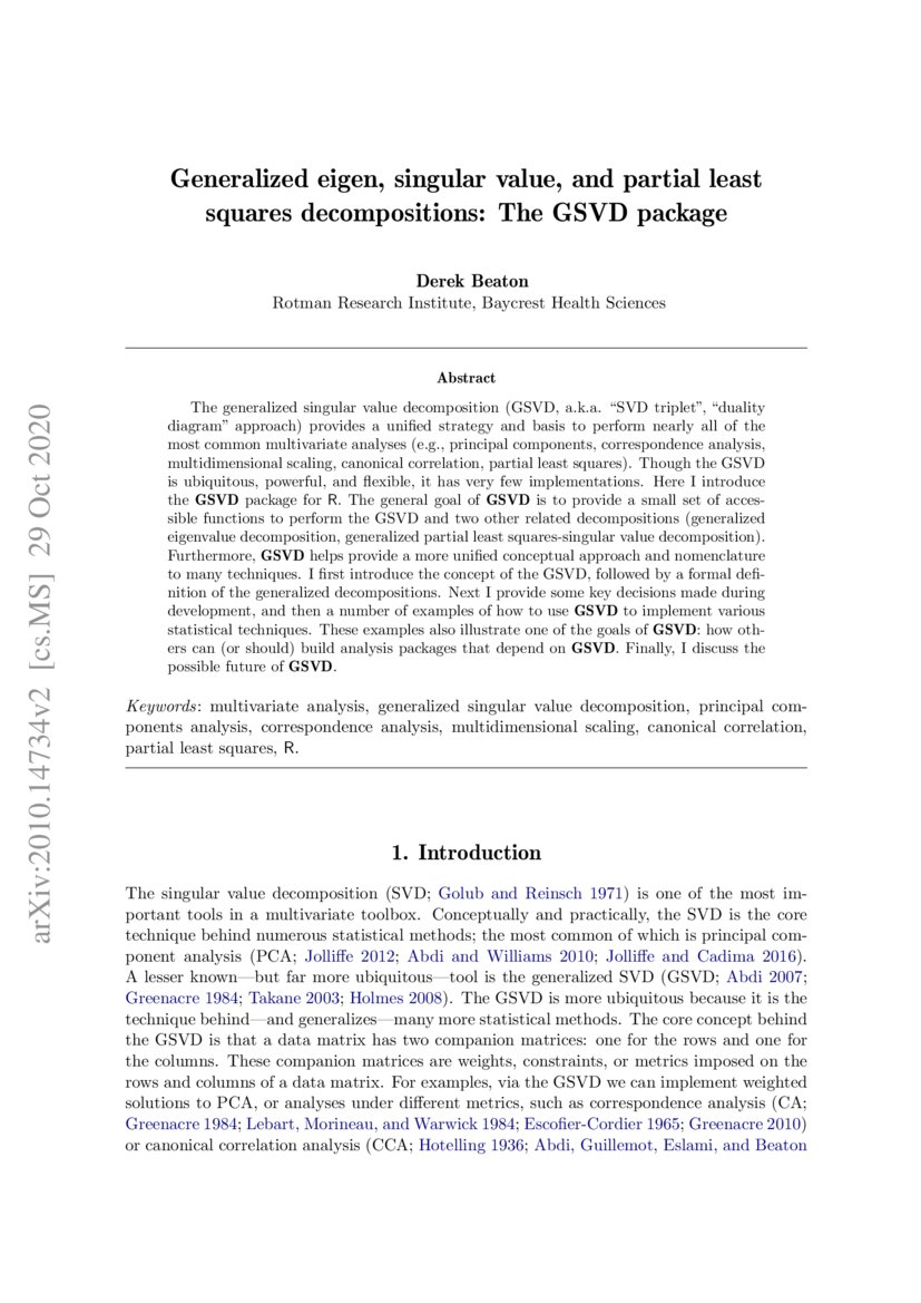 Generalized Eigen Singular Value And Partial Least Squares Decompositions The Gsvd Package