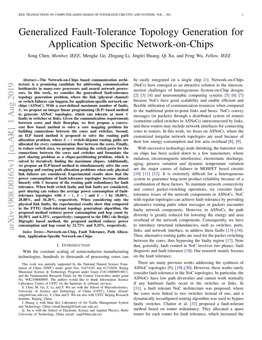 Generalized Fault-Tolerance Topology Generation for Application Specific Network-on-Chips | DeepAI
