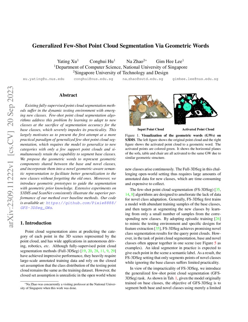 Generalized Few-Shot Point Cloud Segmentation Via Geometric Words | DeepAI