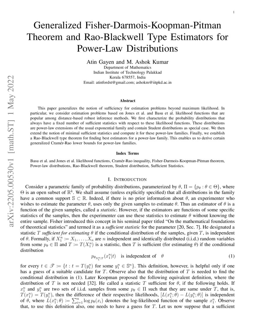 Generalized Fisher-Darmois-Koopman-Pitman Theorem and Rao-Blackwell ...