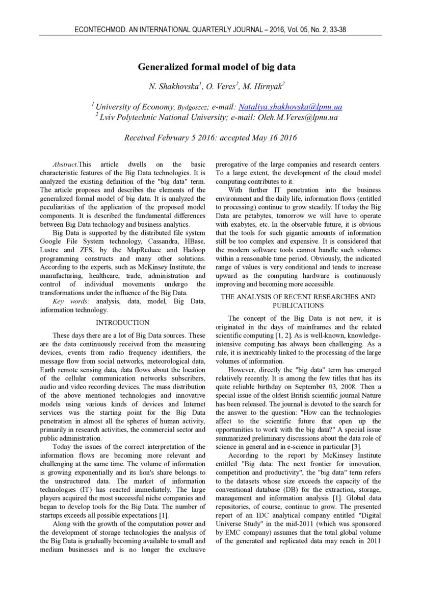 Generalized formal model of big data | DeepAI