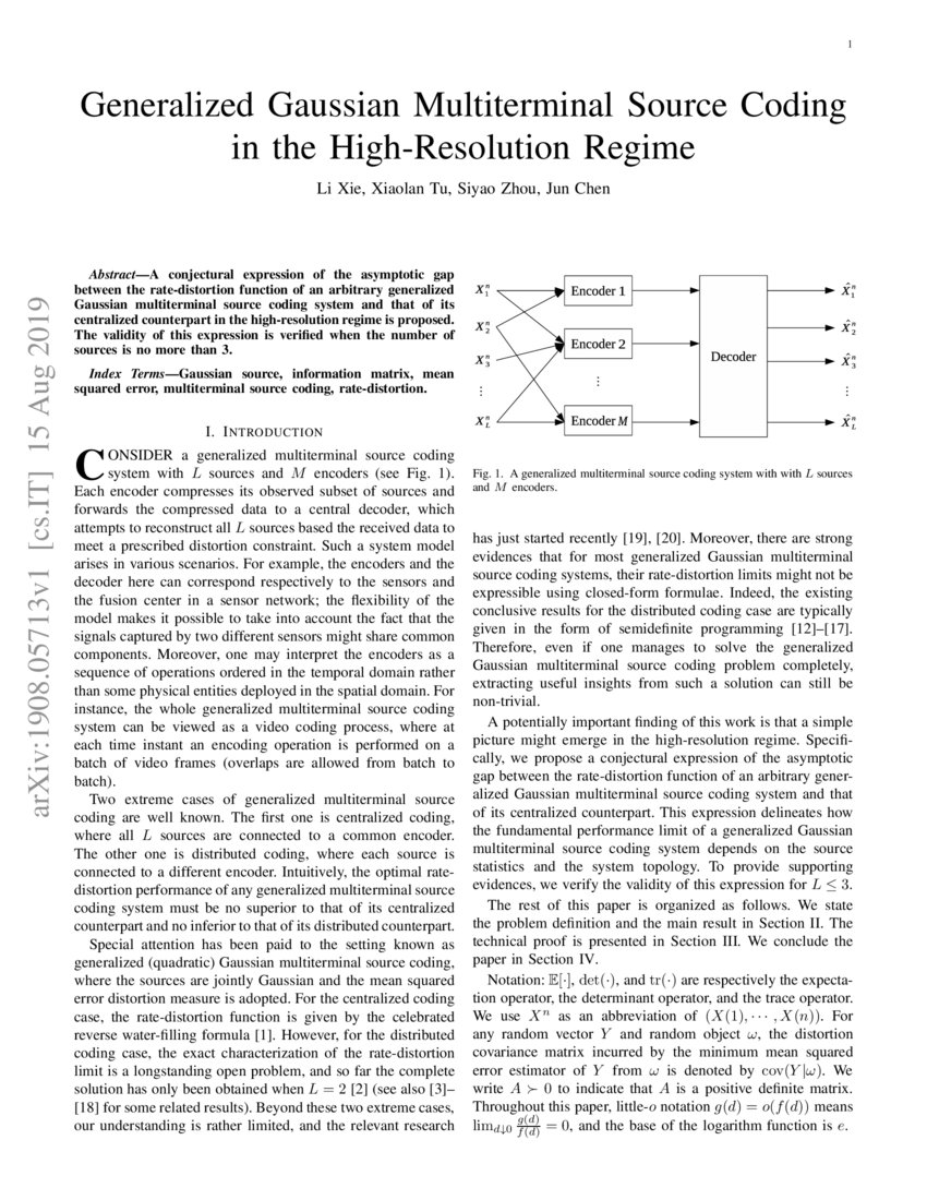 Generalized Gaussian Multiterminal Source Coding In The High Resolution Regime Deepai 