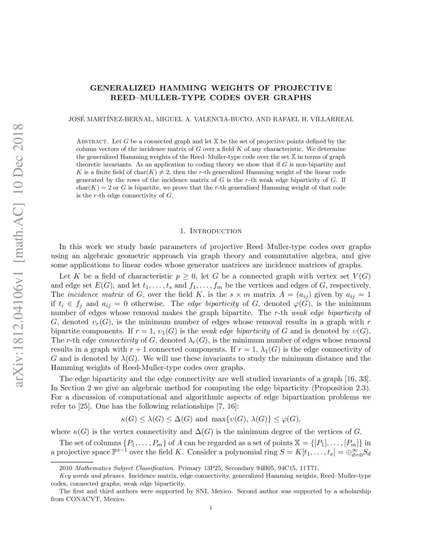 Generalized Hamming weights of projective Reed--Muller-type codes over graphs | DeepAI