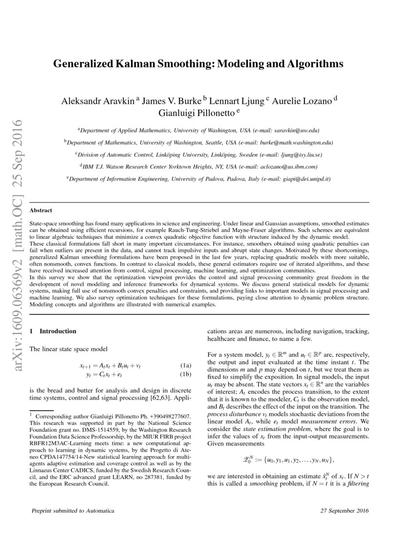 Generalized Kalman Smoothing: Modeling and Algorithms | DeepAI