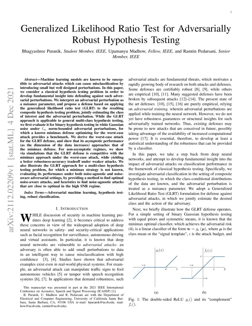 Generalized Likelihood Ratio Test For Adversarially Robust Hypothesis Testing Deepai