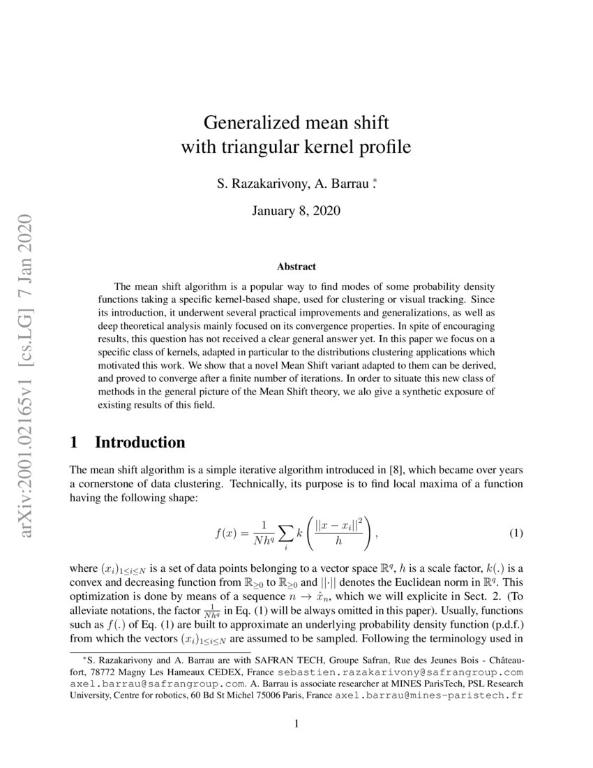 Generalized mean shift with triangular kernel profile | DeepAI